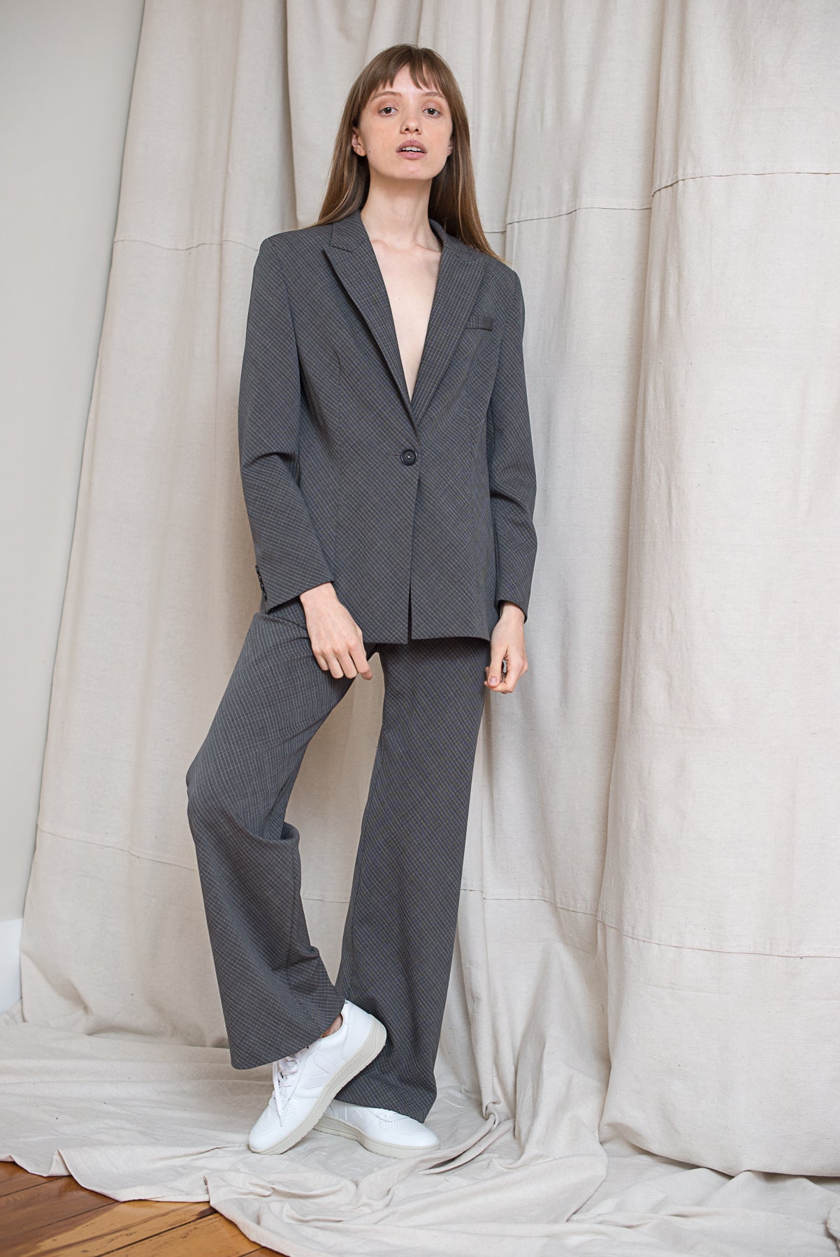 Slanted Blazer - Charcoal Check – Lineage